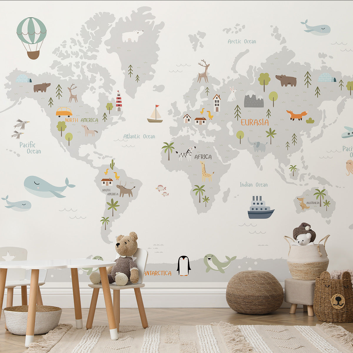 Kids World Map Wallpaper (White Background) | WP 047 – Shaakh