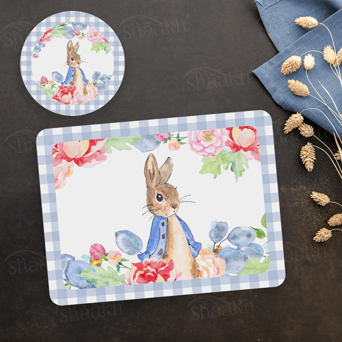 Bunny in Wonderland Coordinated Set | TWC 081 (8 Mats, 4 Trivets) – Shaakh