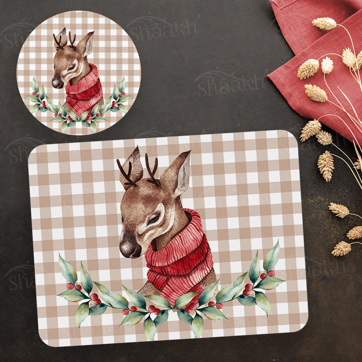 Christmas Cheer Coordinated Set | TWC 097 (8 Mats, 4 Trivets) – Shaakh