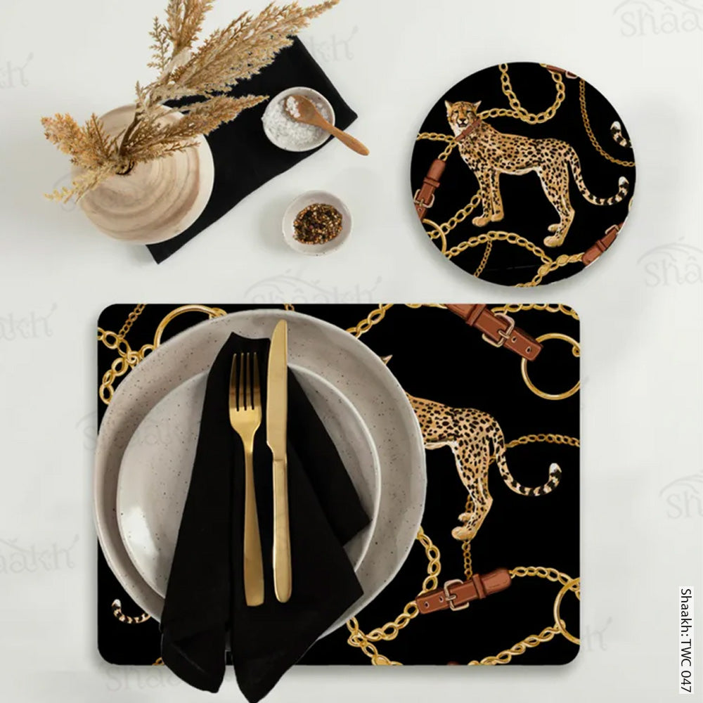 The Royal Leopard Table Mats & Trivets Set Combo | TWC 047 ( 8 Mats, 4 Trivets ) – Shaakh