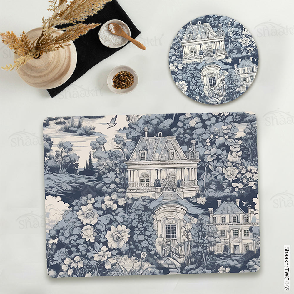 French Toile Coordinated Mats & Trivets Set | TWC 065 (8 Mats, 4 Trive ...