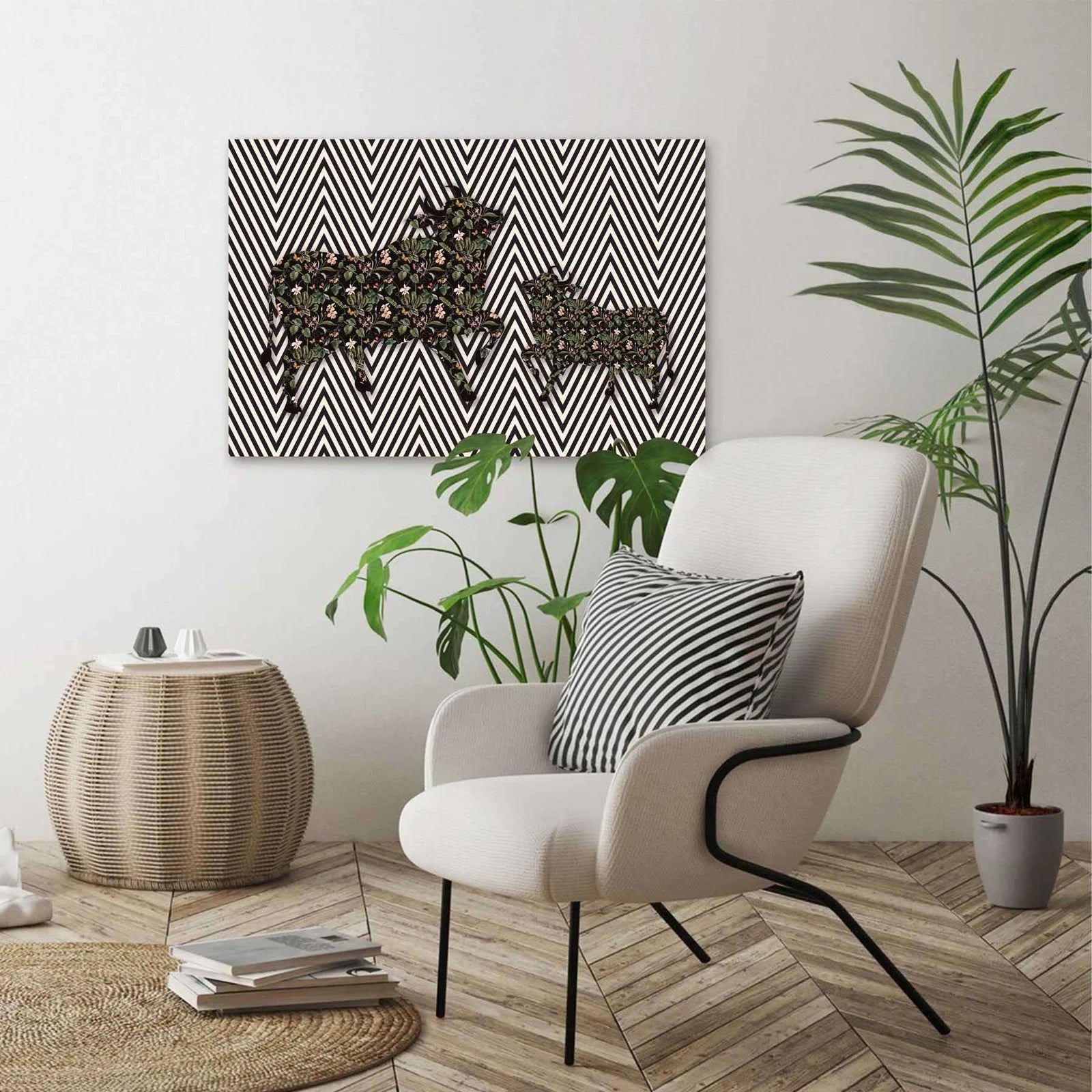 Botanical Bovines on Chevron Background Canvas | ART 015 – Shaakh