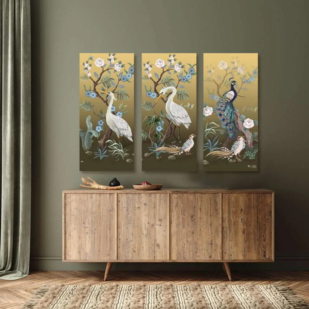 Oriental Flowers and Birds Lattice Art-Golden – Shaakh