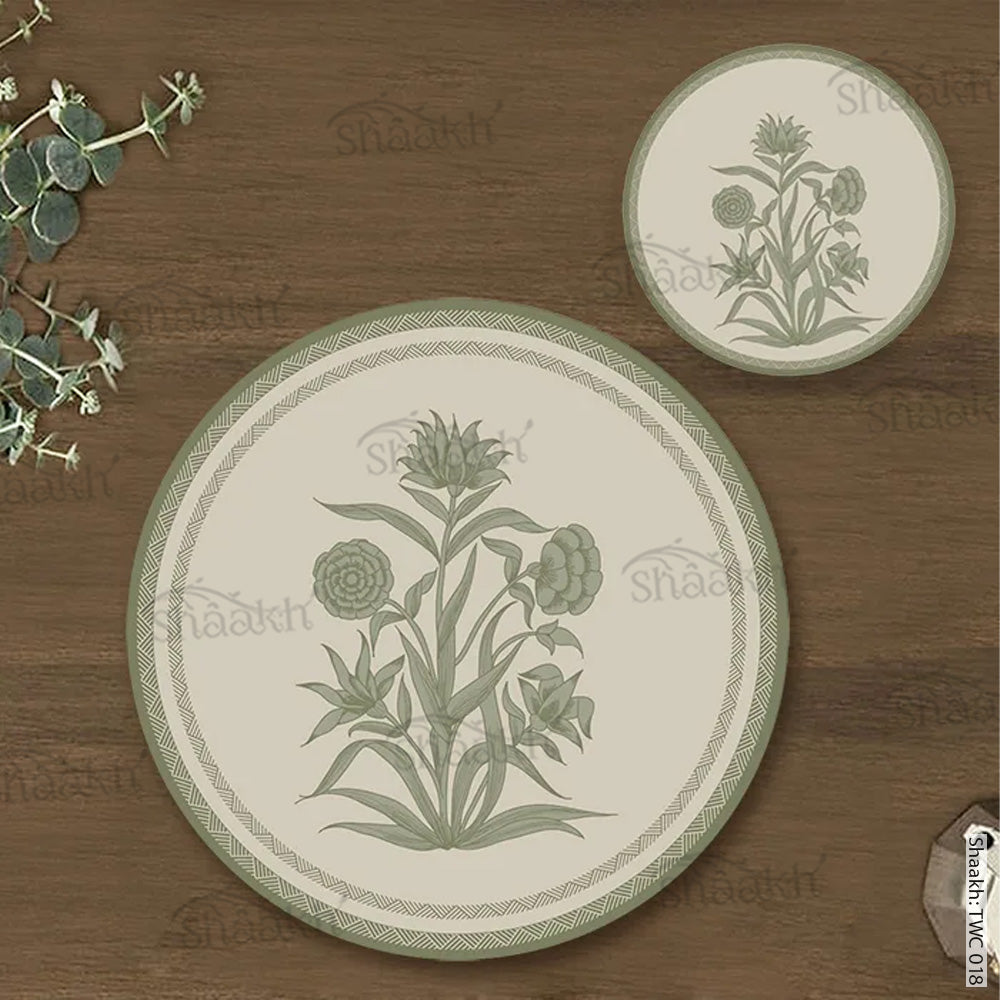 “Firdaus” (Sage) Table Mats & Trivets Set Combo | TWC 018 (8 Mats,4 ...